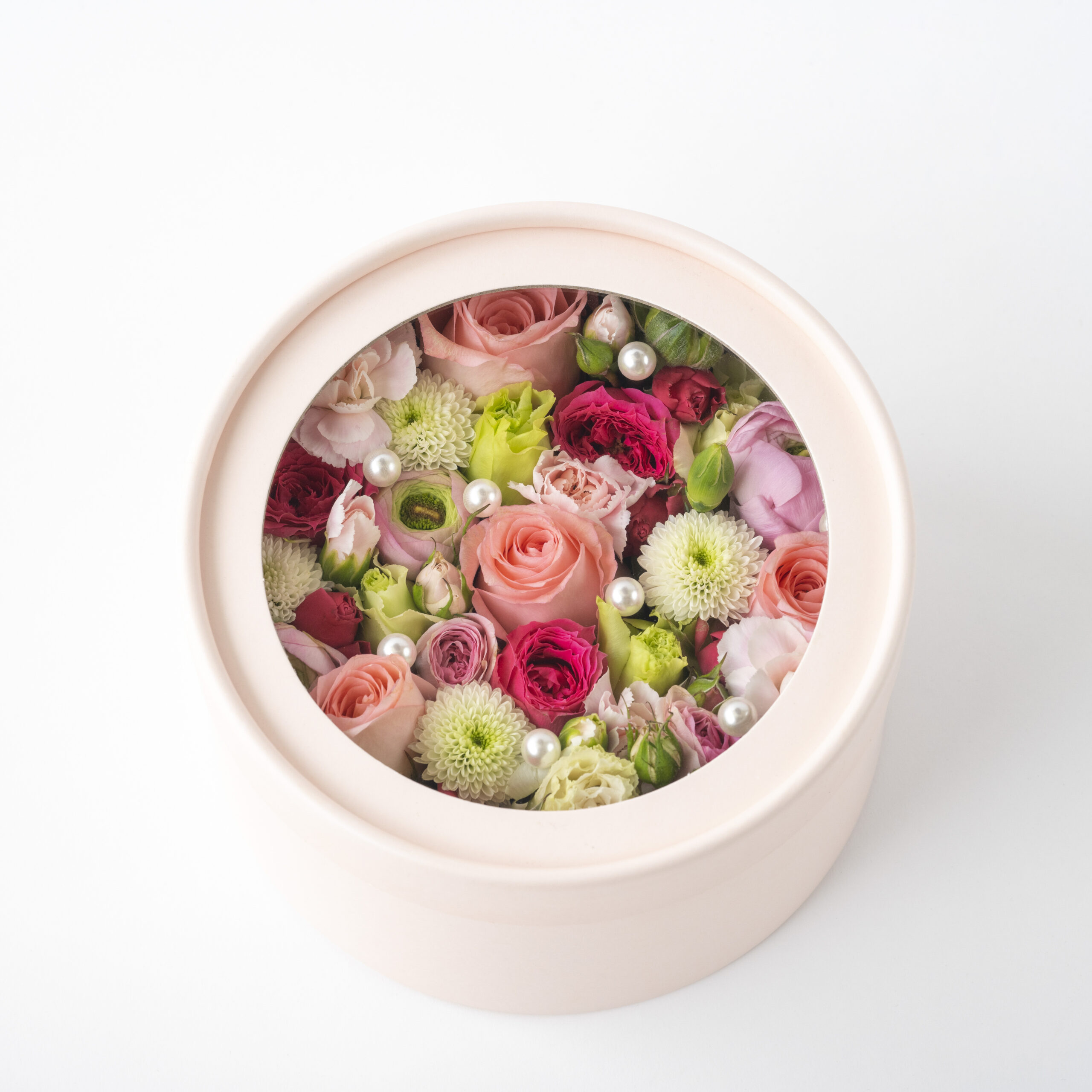 ARIANA Pink Kenya Roses in Round Flower Box
